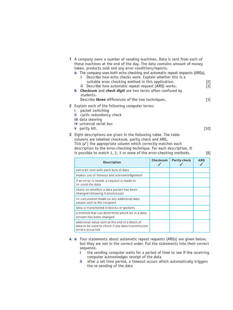 10 IGCSE CS Chapter 2 Exam Short | PDF | Error Detection And Correction | Duplex ...