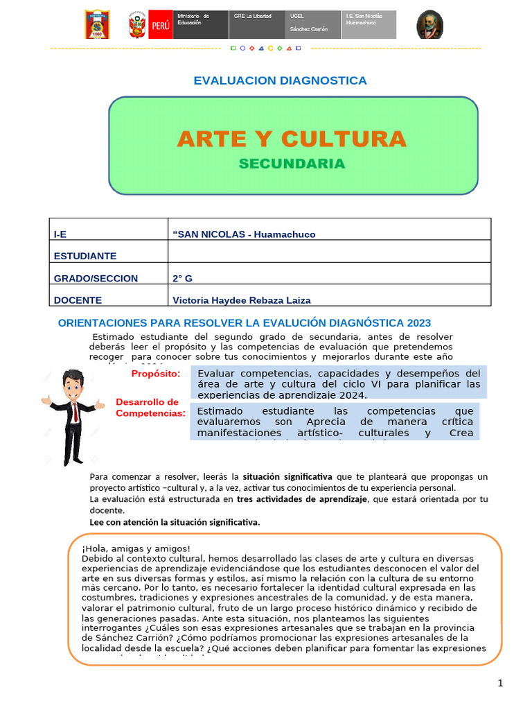 Arte _ EVAL DIAG 2º 2024 | PDF | Evaluación | Aprendizaje