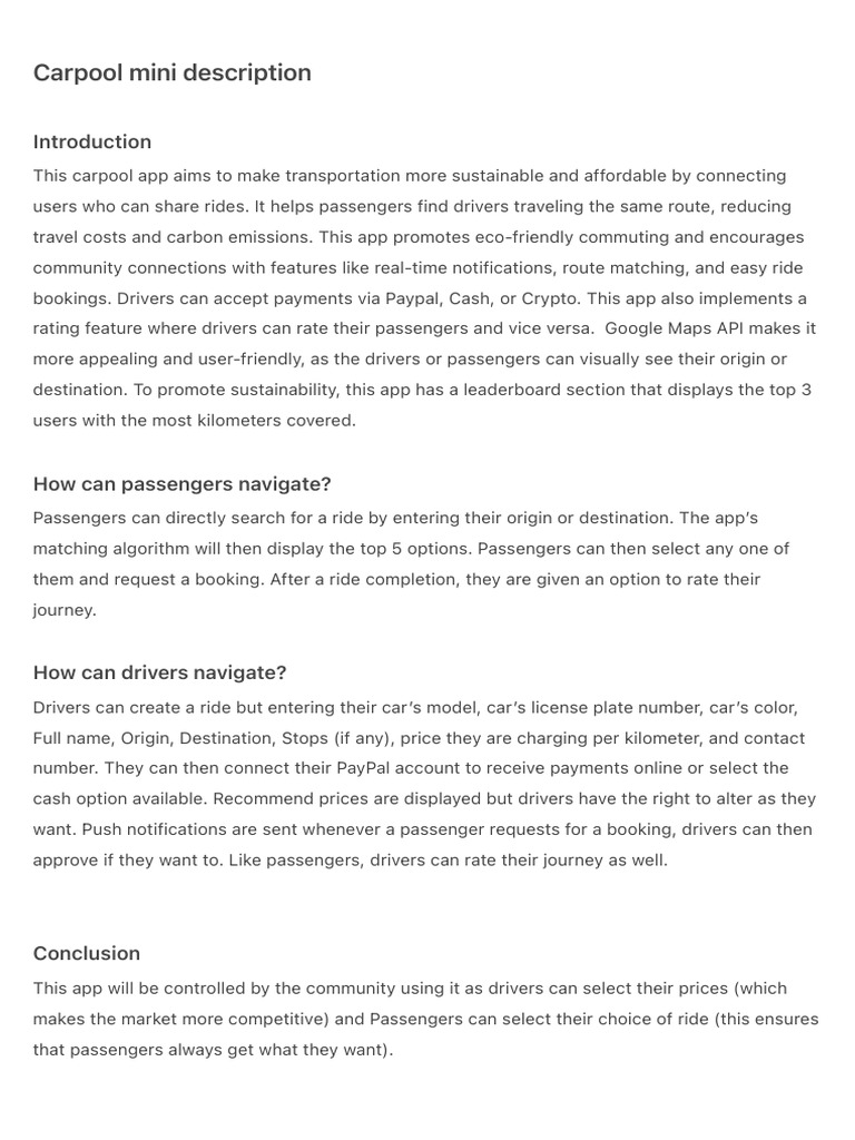 Carpool Booking App Overview | PDF