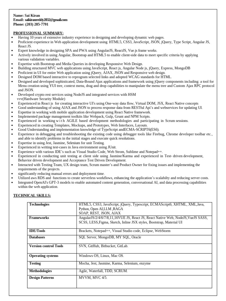 Saikiran Lead UI Developer | PDF | J Query | Java Script