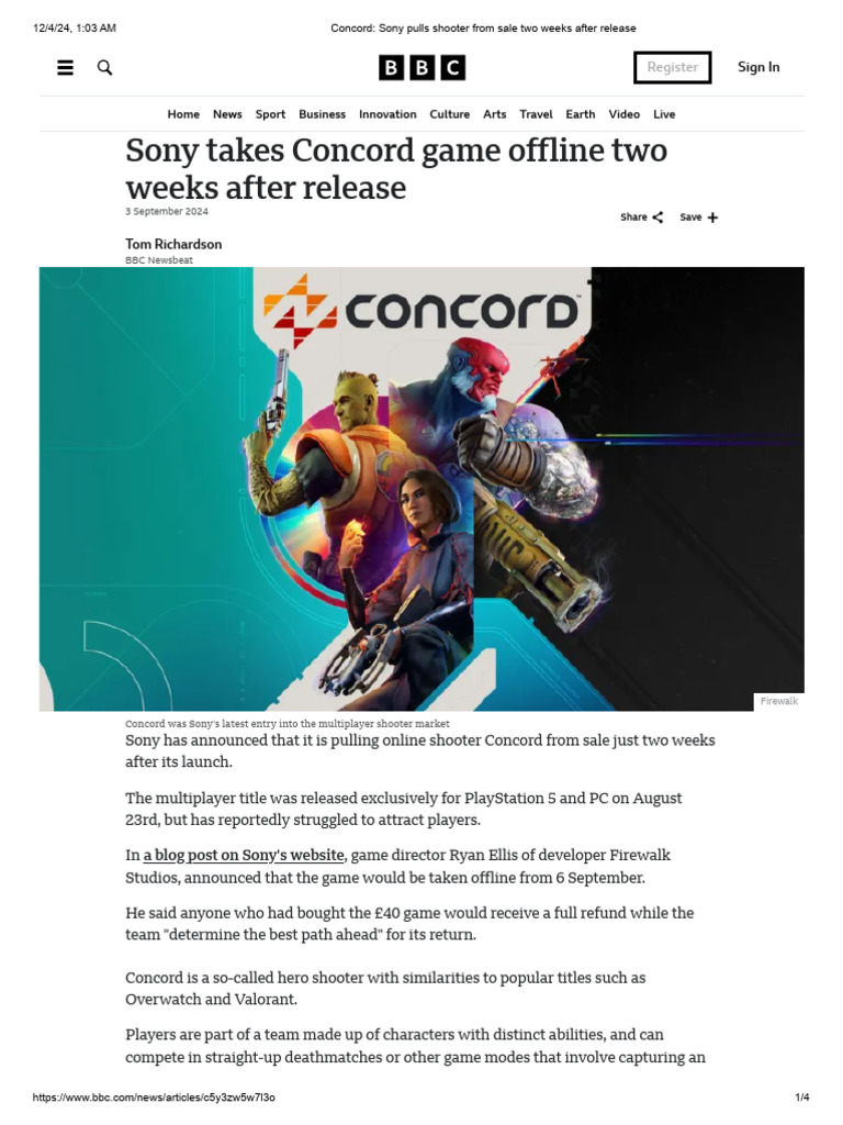 Concord - Sony Pulls Shooter From Sale Two Weeks After Release | PDF ...