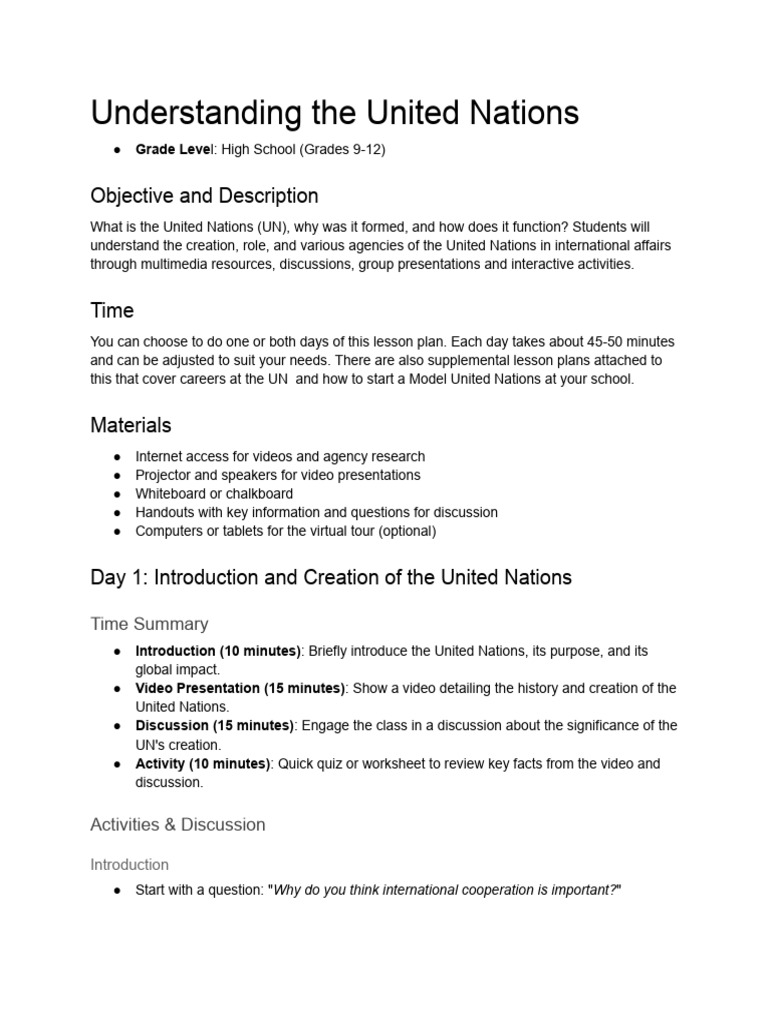 Lesson_ United Nations - General | PDF | United Nations | International ...