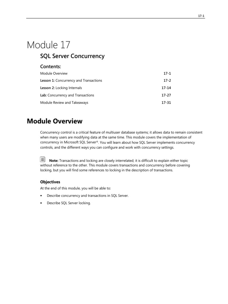 Module 17 18 | PDF | Database Transaction | Microsoft Sql Server