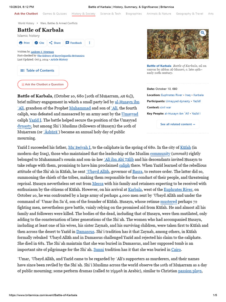 Battle of Karbala _ History, Summary, & Significance _ Britannica | PDF | Shia Islam | Husayn ...