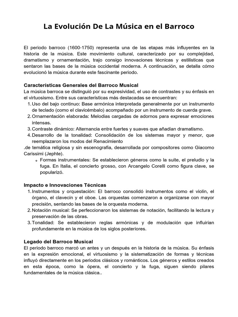 El periodo barroco (1600-1750) representa una de las etapas más ...