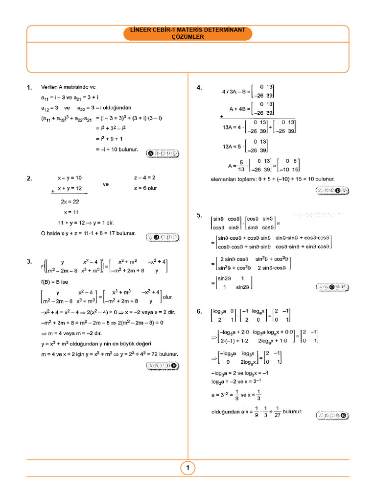 Li̇neer Cebi̇r Çözümler | PDF
