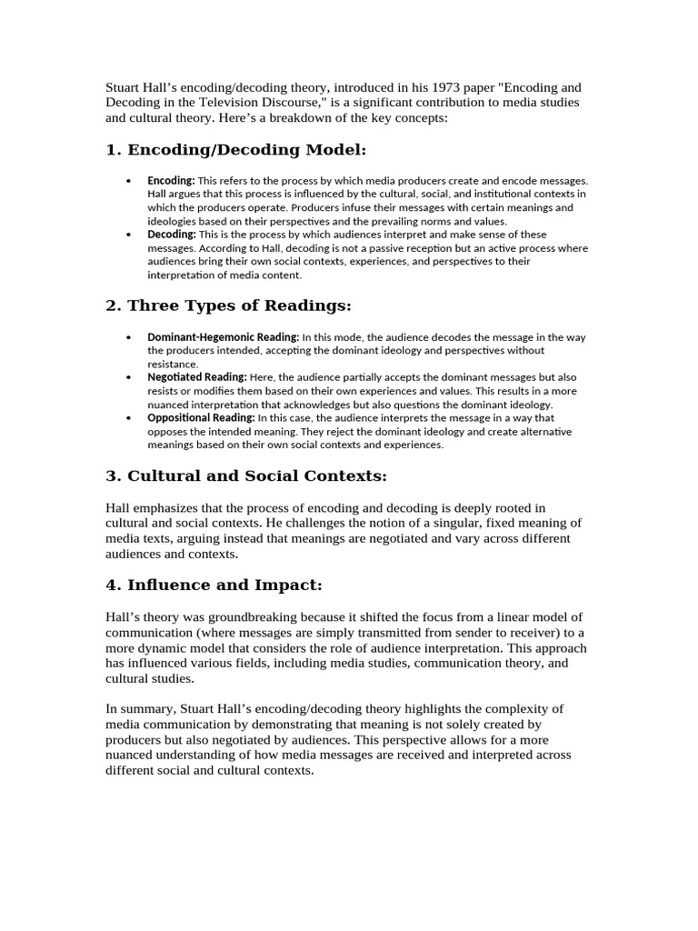 Stuart Hall's Encoding/Decoding Theory | PDF | Communication | Human Communication