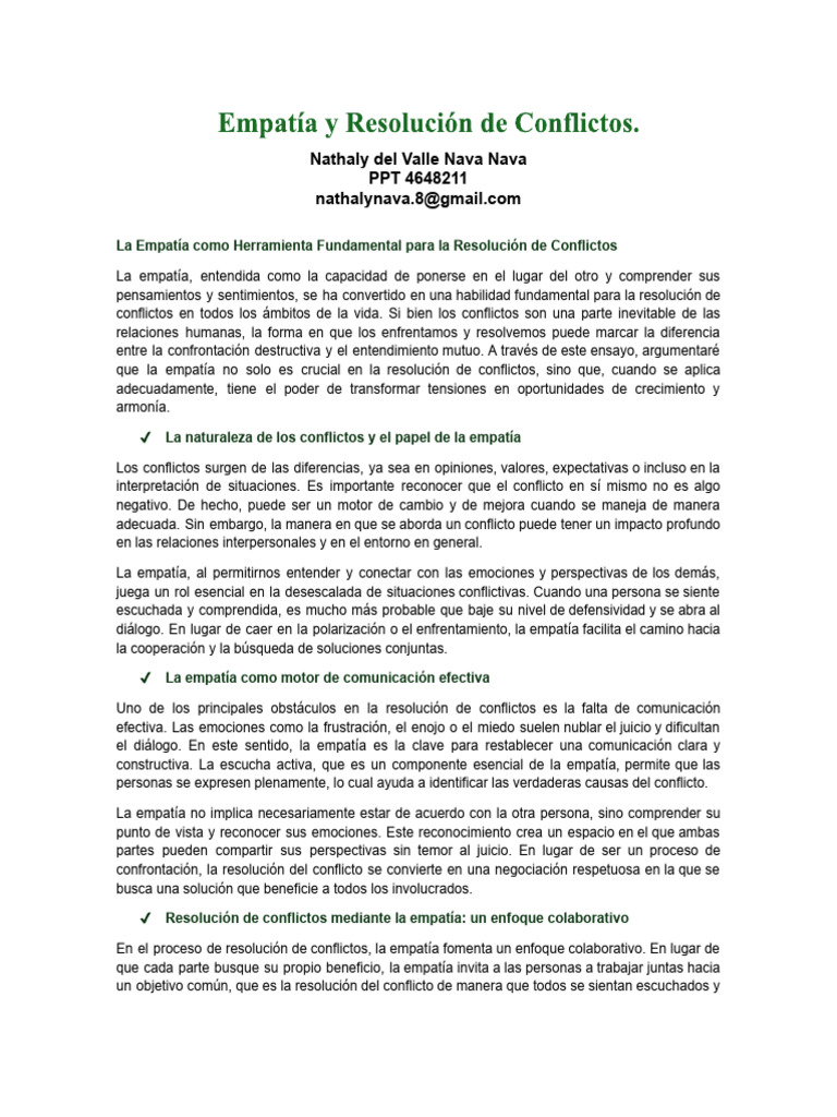 Empatía en la Resolución de Conflictos | PDF | Psicología Social ...