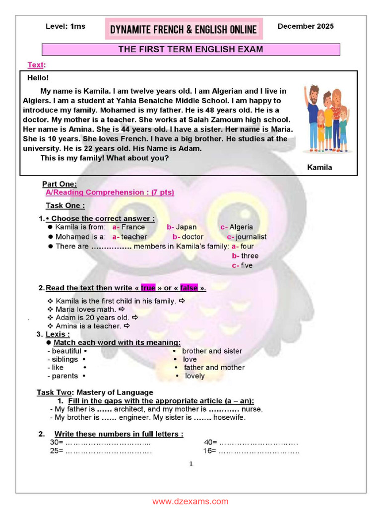 Dzexams 1am Anglais 785105 | PDF