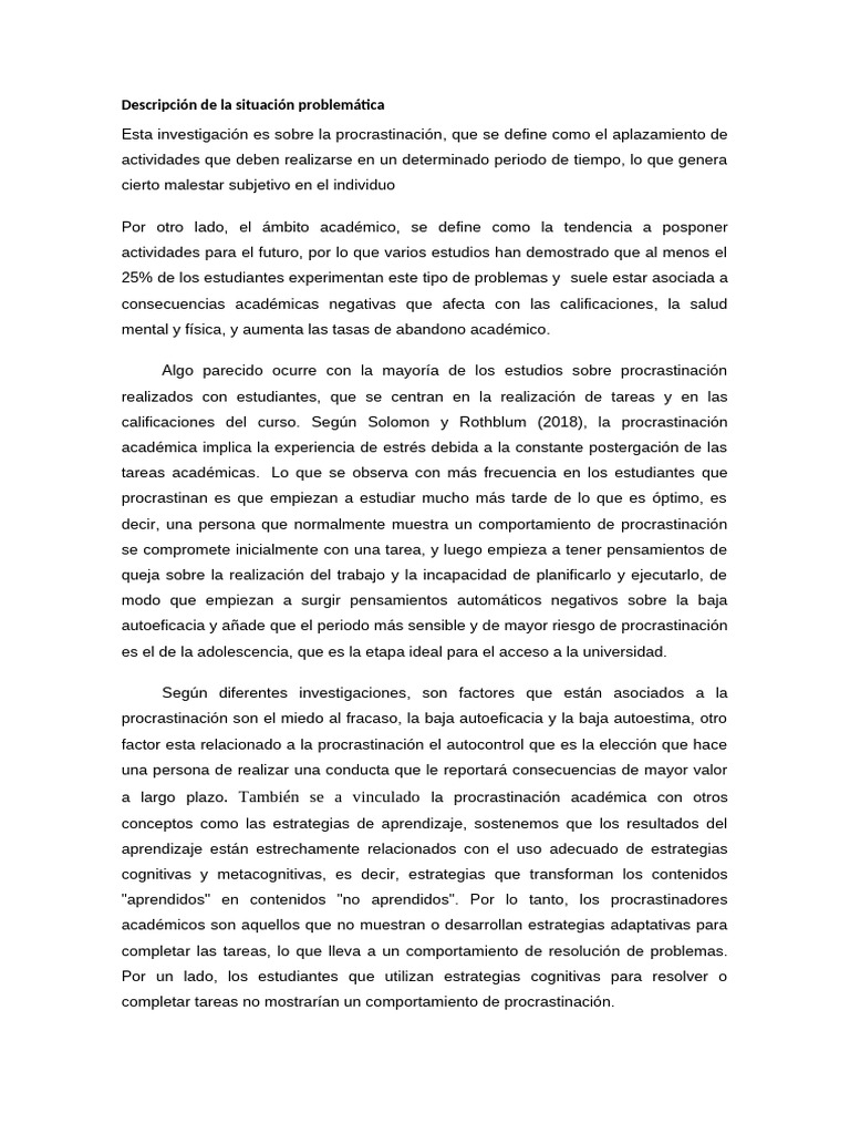 Descripción de La Situación Problemática | PDF | Autoeficacia ...
