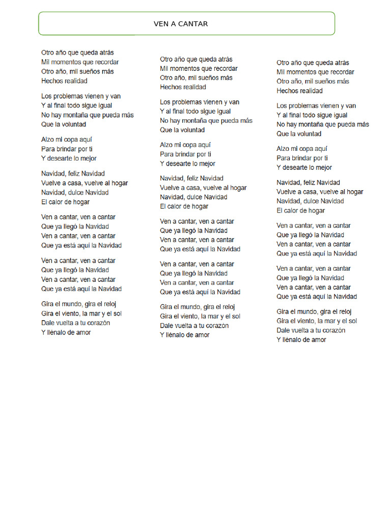 CANCIÓN VEN A CANTAR | PDF