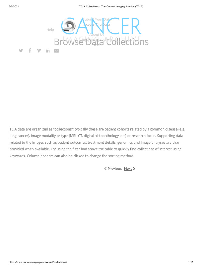 TCIA Collections - The Cancer Imaging Archive (TCIA) | PDF | Medical ...