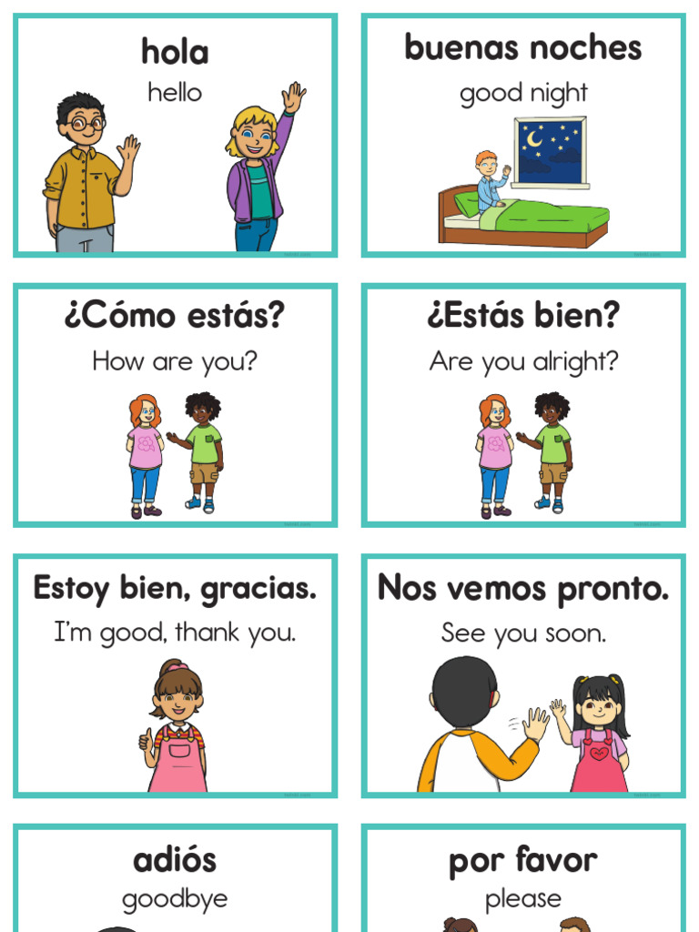 Color Greeting Flash Cards English_Spanish 4 per page | PDF