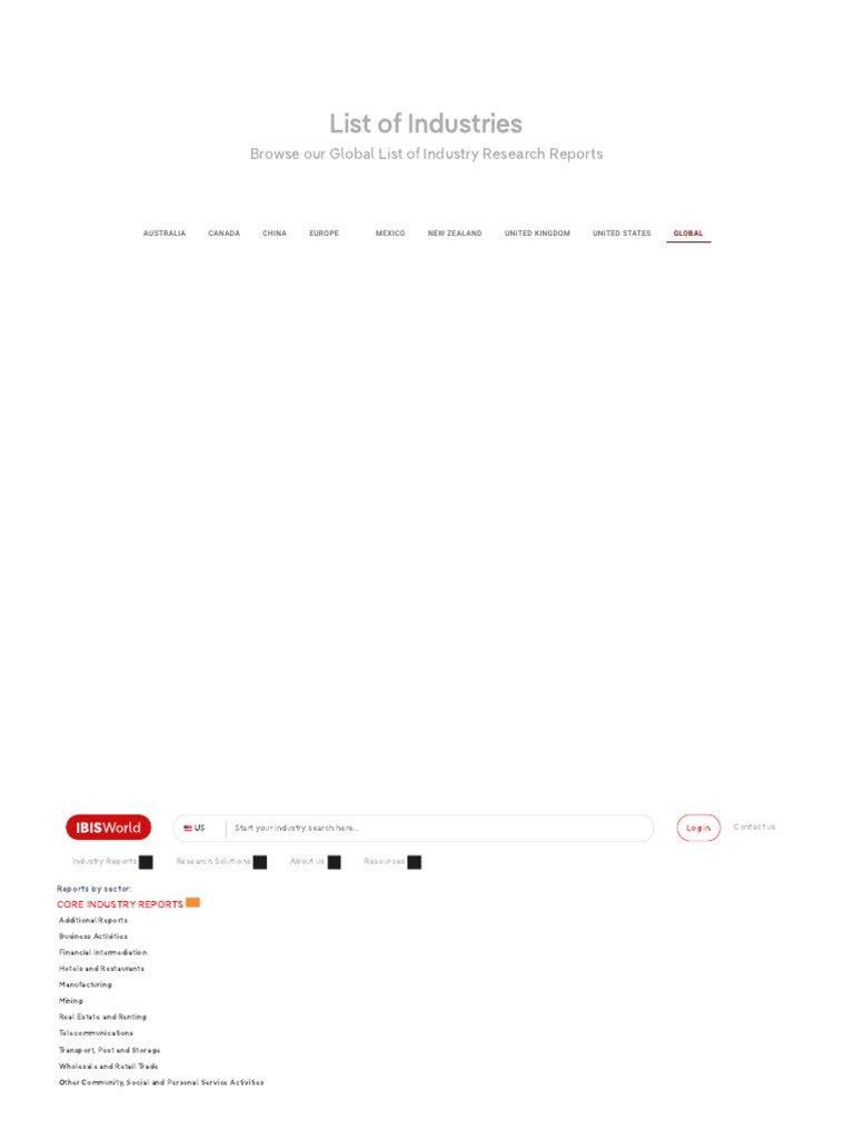 List of Industries - Global - IBISWorld | PDF | Delivery (Commerce ...