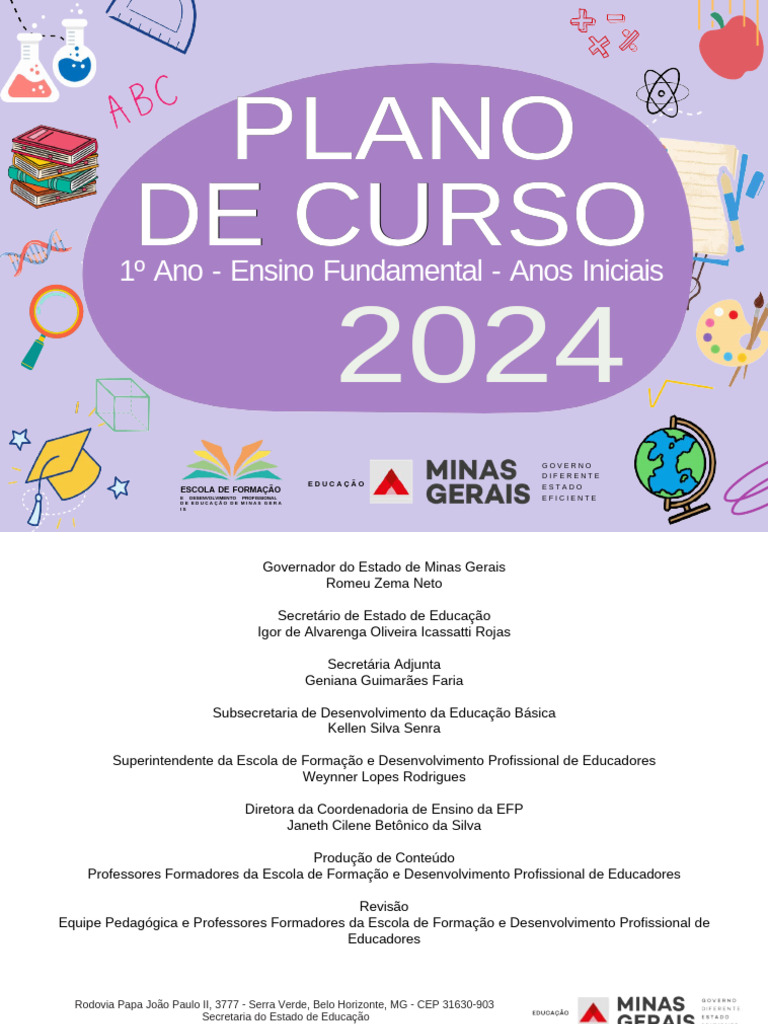 1 Ano Ef Plano de Curso 2024 Anos Iniciais | PDF | Pedagogia | Conhecimento