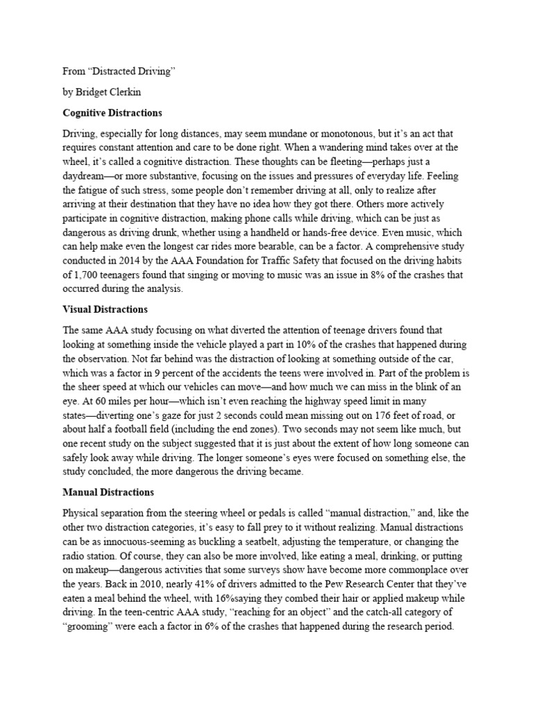 Distracted Driving - Text | PDF | Traffic Collision | Road Safety