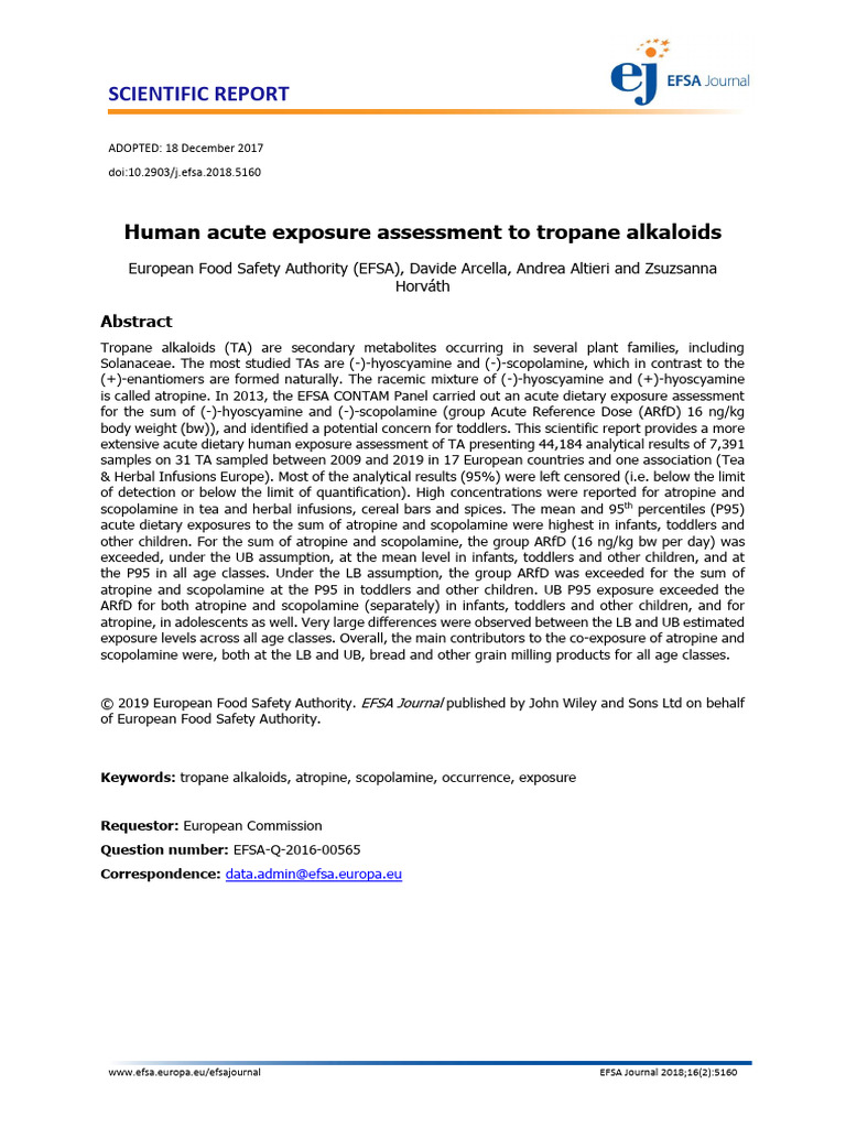 EFSA Journal - 2018 - Human Acute Exposure Assessment To Tropane Alkaloids | PDF | Cereals ...