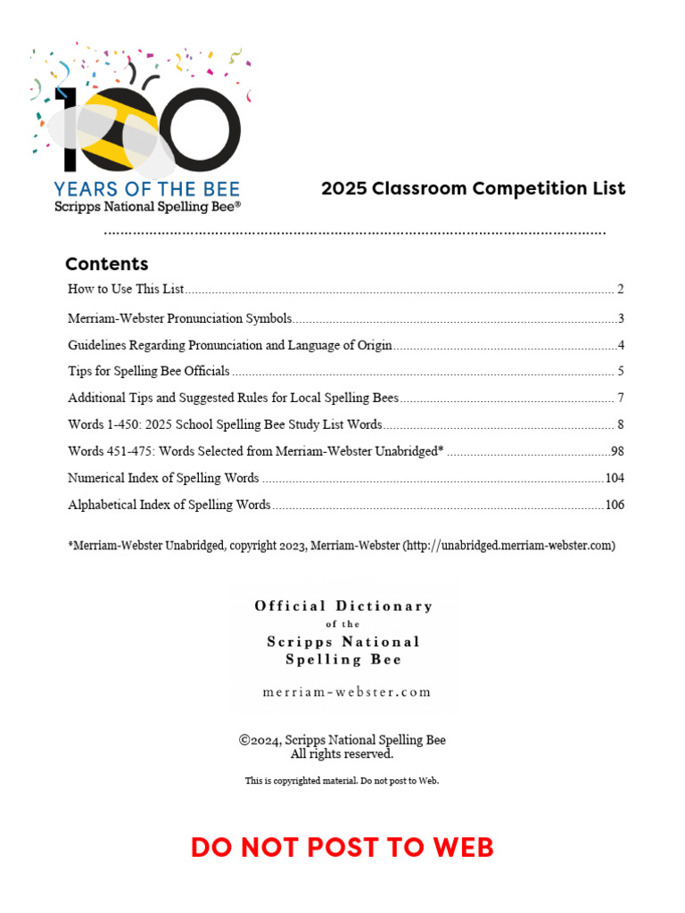 2025 School Spelling Bee Word List | PDF | Stress (Linguistics ...