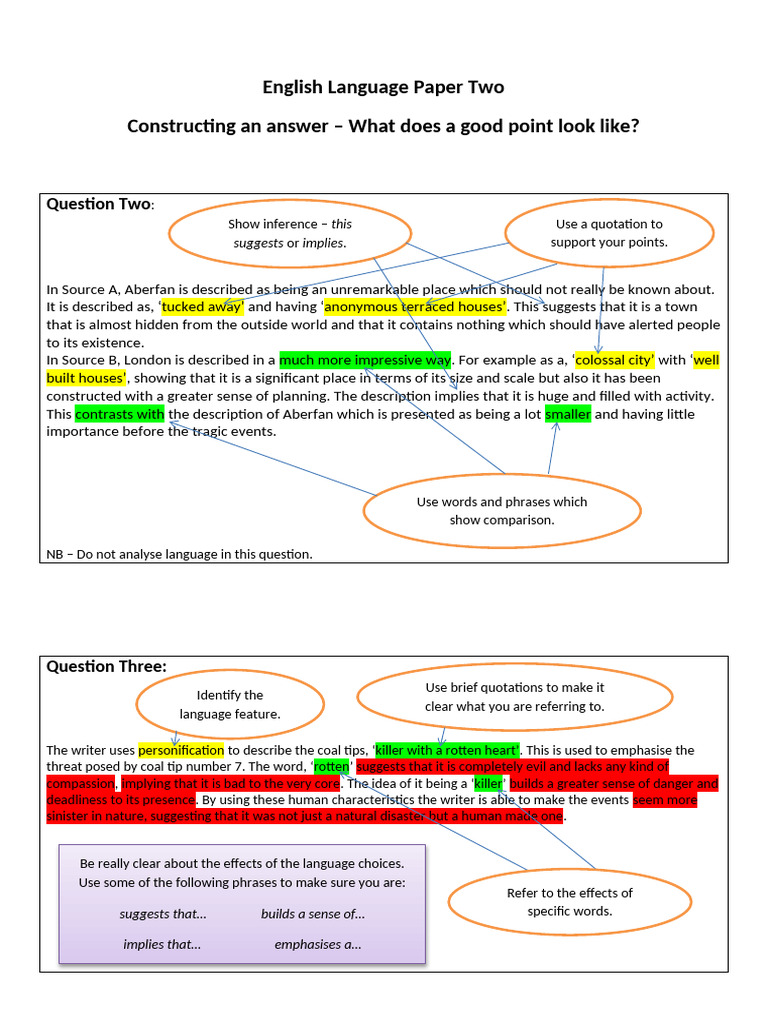 English Language Paper Two Point by Point | PDF