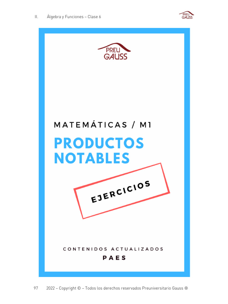 EJ CLASE 6 - M - Productos Notables | PDF | Números | Álgebra abstracta