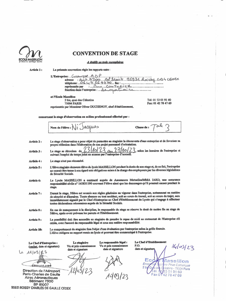 Convention de Stage CDG | PDF