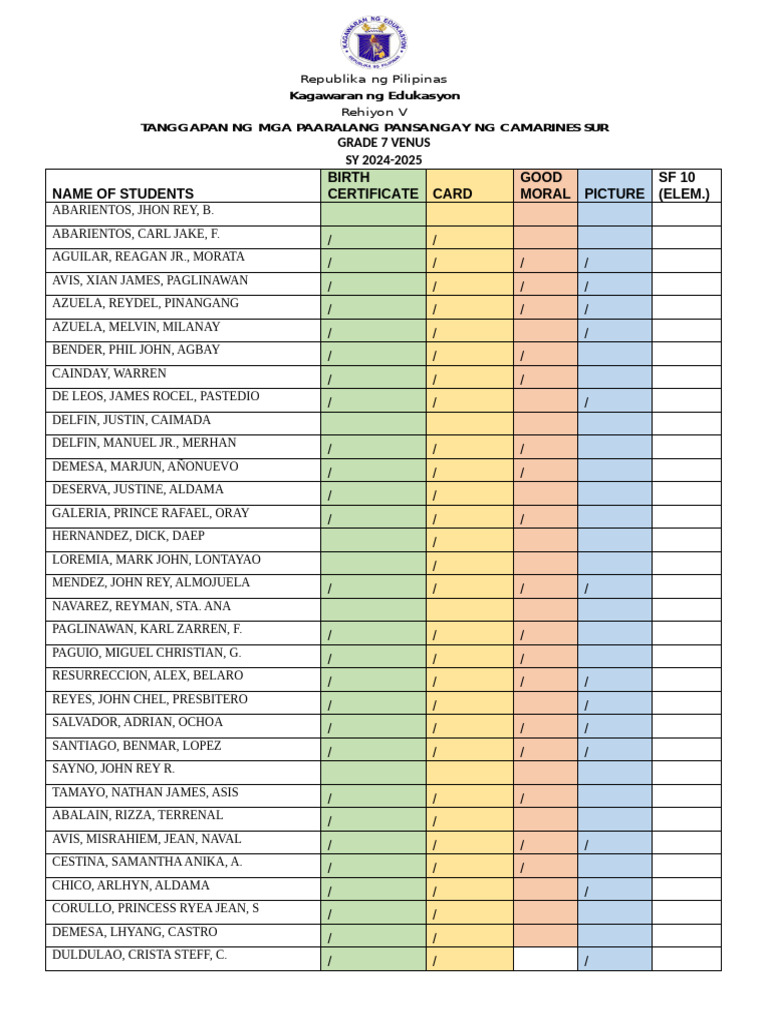 Grade 7 Venus Student List 2024-2025 | PDF