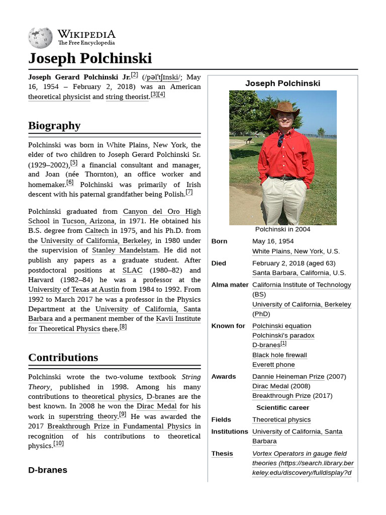 Joseph_Polchinski | PDF | Theoretical Physics | Physics