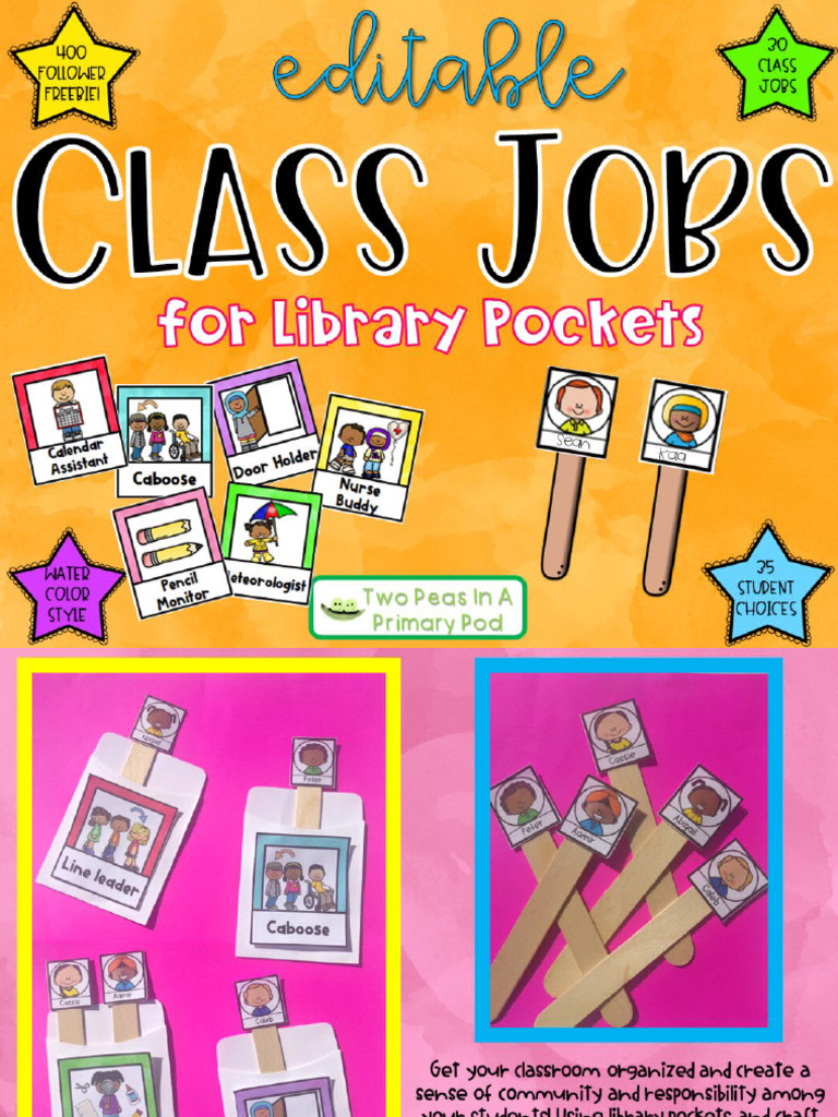 Editable Class Jobs For Library Pockets - 400 Follower Freebie! | PDF
