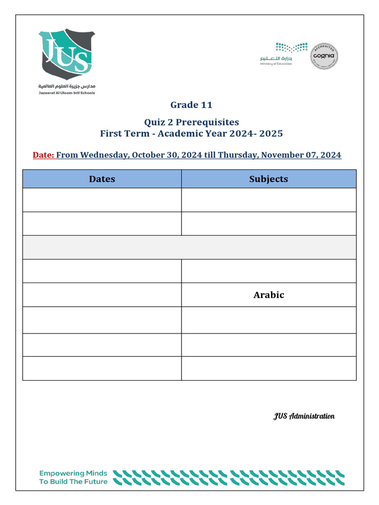 Grade 11 Quiz 2 Schedule 1st Term 2024 | PDF