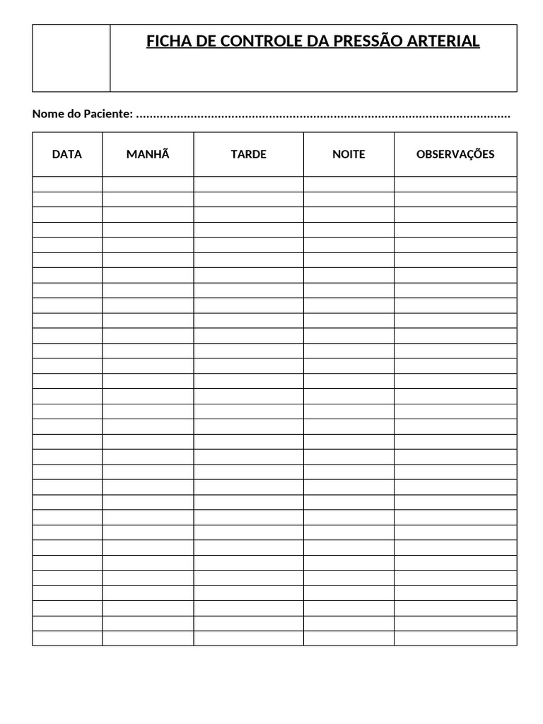 Ficha Controle Pressão Arterial | PDF