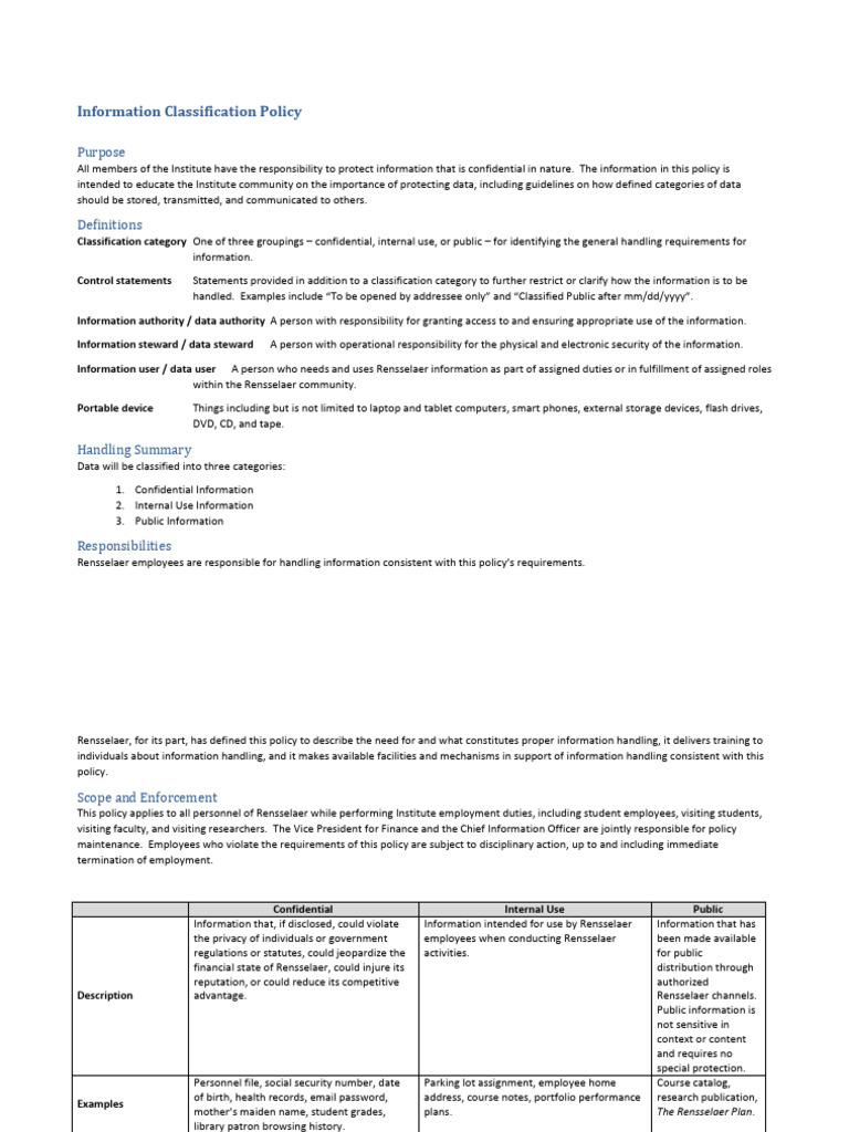 Data Classification Policy - Final | PDF | Backup | Classified Information
