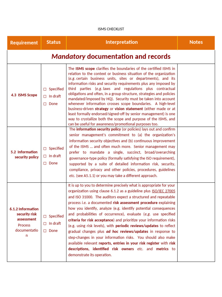 ISMS CHECKLIST | PDF | Information Security | Risk