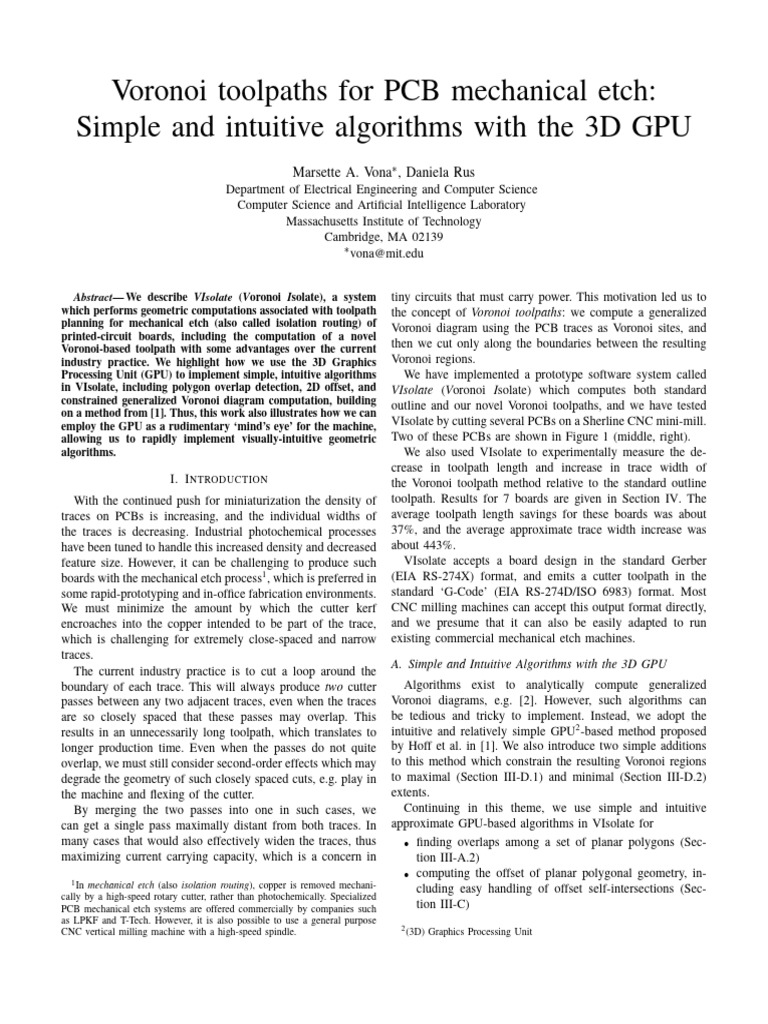 Vona Rus 2005 Voronoi Toolpaths For PCB Mechanical Etch Simple and ...