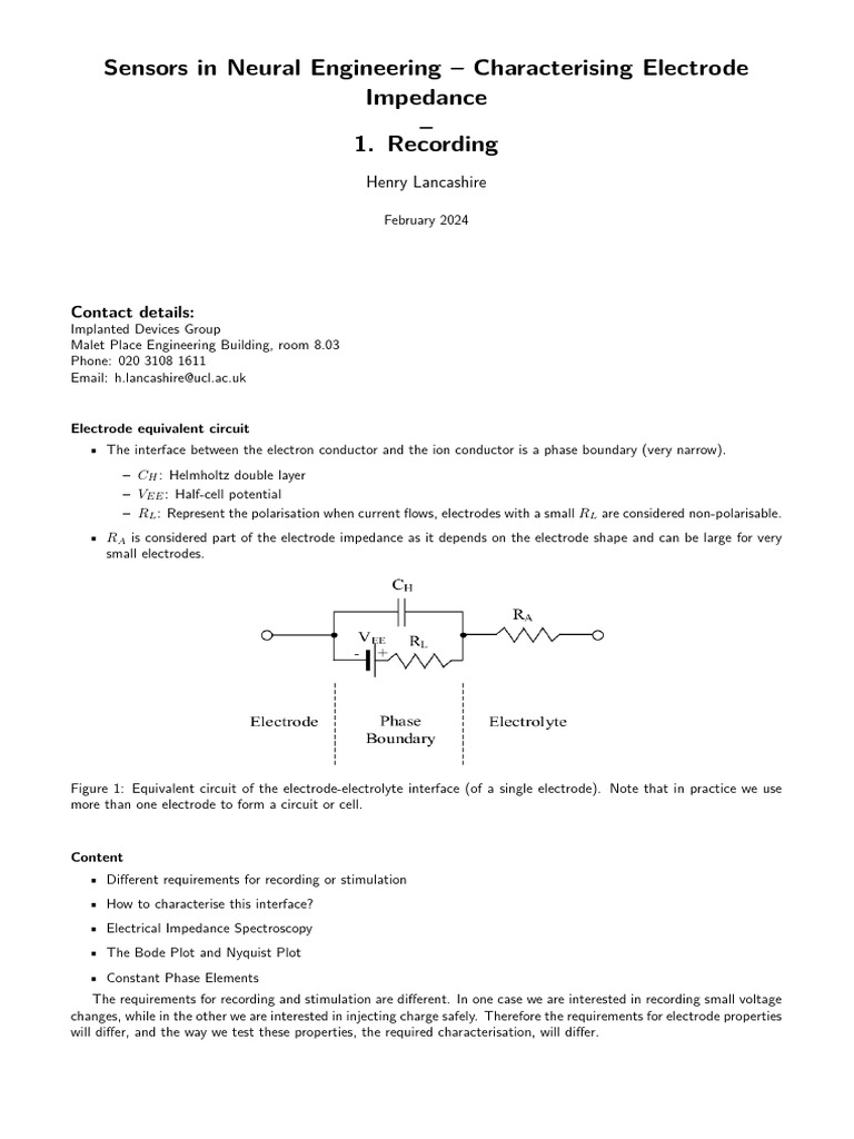 2.5. Electrodes For Recording Impedance | PDF | Electrical Impedance | Signal To Noise Ratio