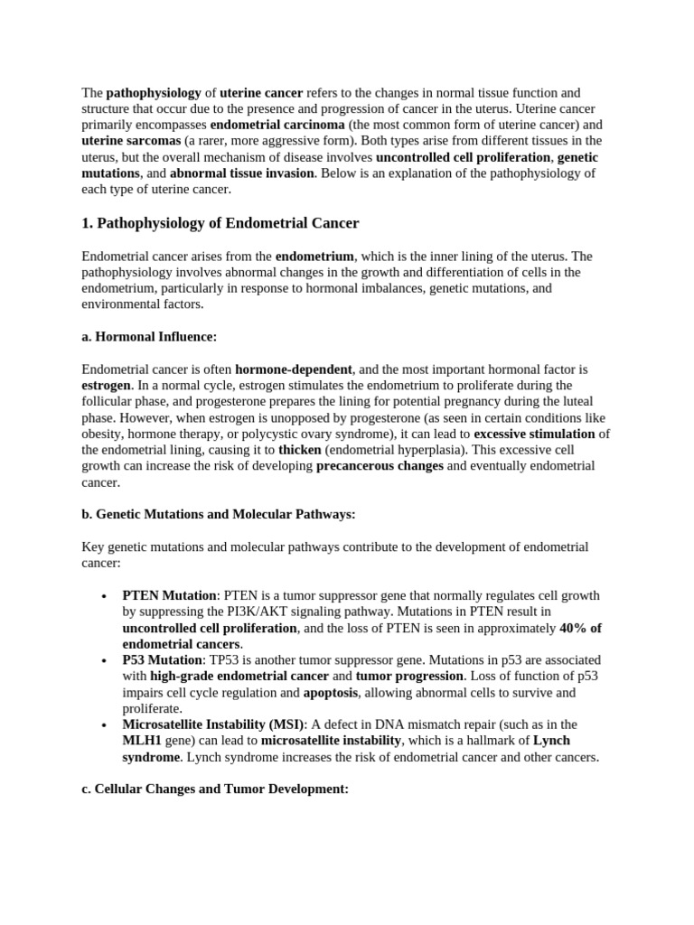 Uterine Cancer Pathophysiology Explained | PDF | Cancer | Metastasis