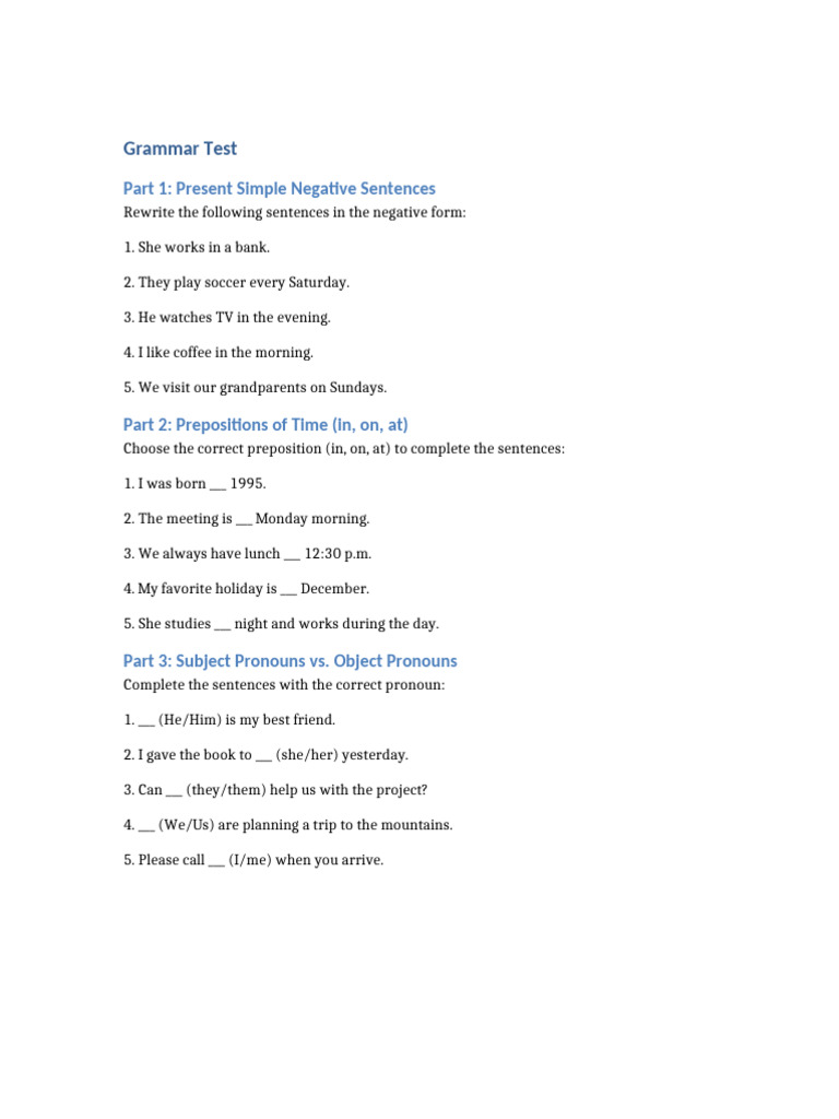 Grammar Test | PDF