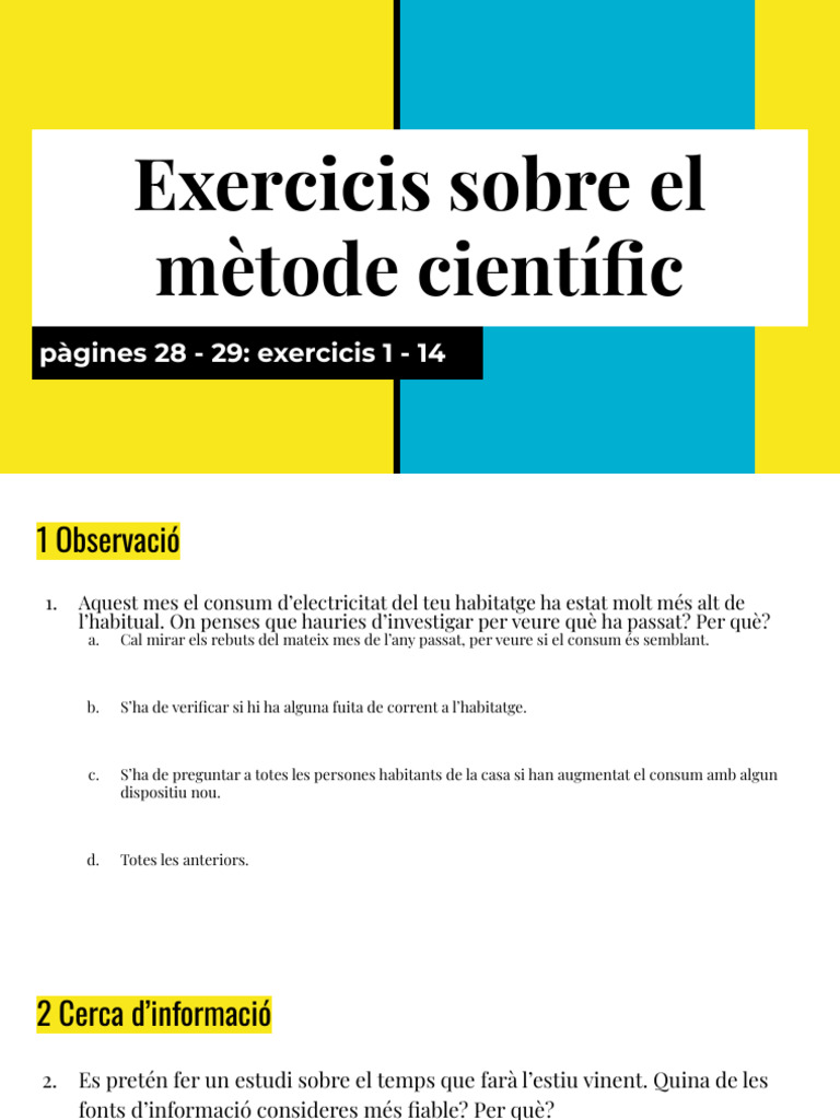 Exercicis Sobre El Mètode Científic | PDF