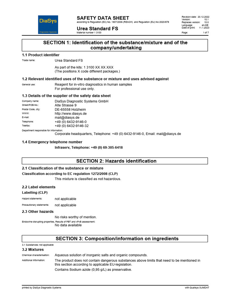 Urea - Standard - FS en DE 15 1 | PDF | Dangerous Goods | Chemistry