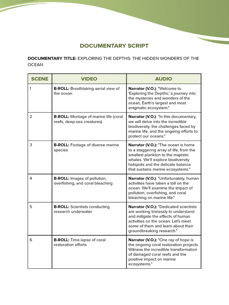 Documentary Script Template.docx | PDF | Marine Biology | Coral