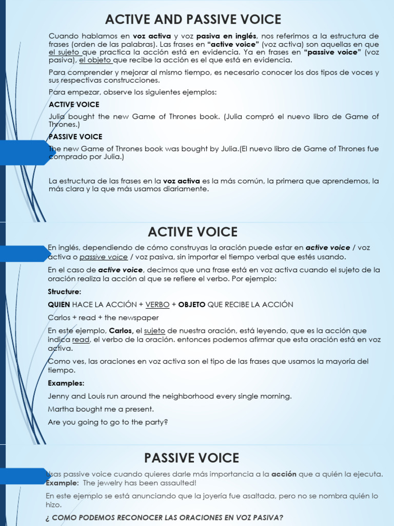 Passive and Active Voice | PDF | Oración (Lingüística) | Verbo