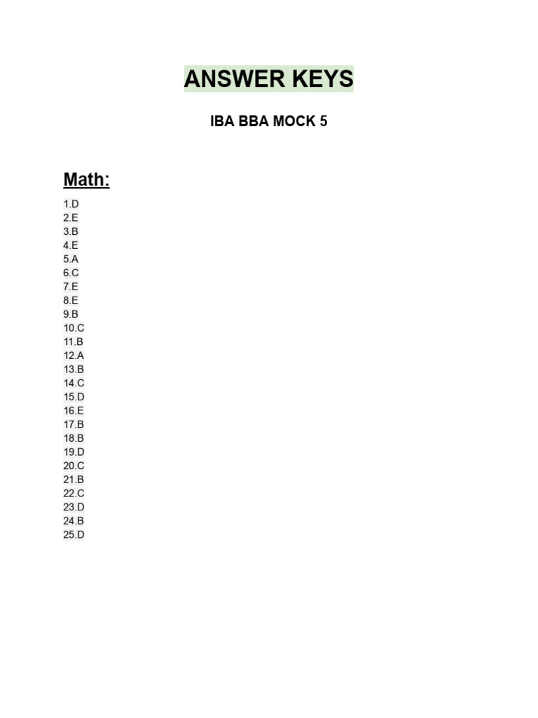 Answer Keys Math Mock 5 | PDF