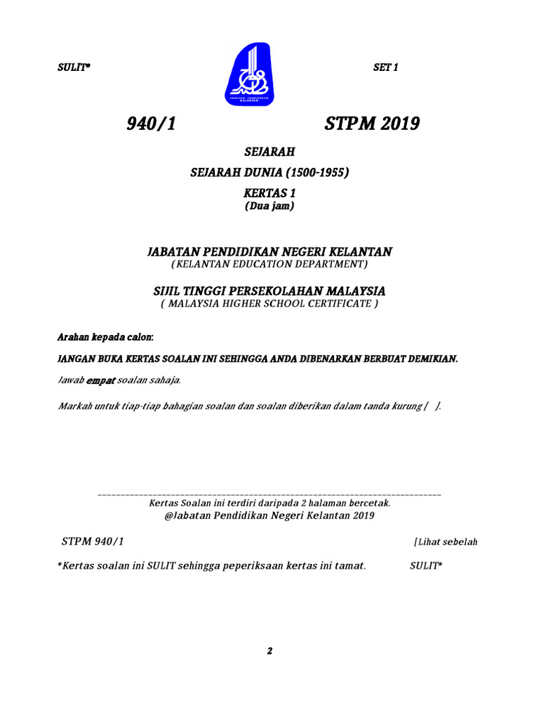 Sejarah Peperiksaan Percubaan 3 Pdf