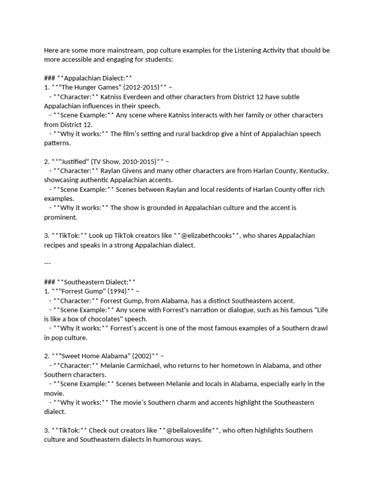DIALECT examples | PDF | Accent (Sociolinguistics) | Dialectology