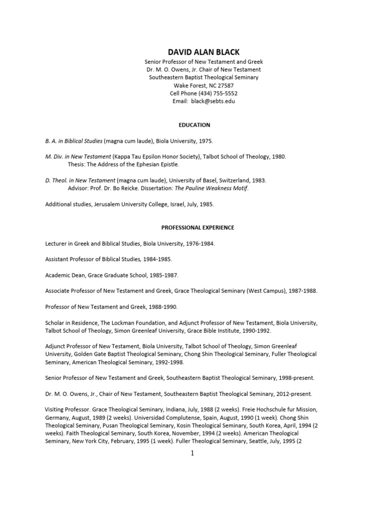 Black David CV 2020.2.7 | PDF | New Testament | Exegesis