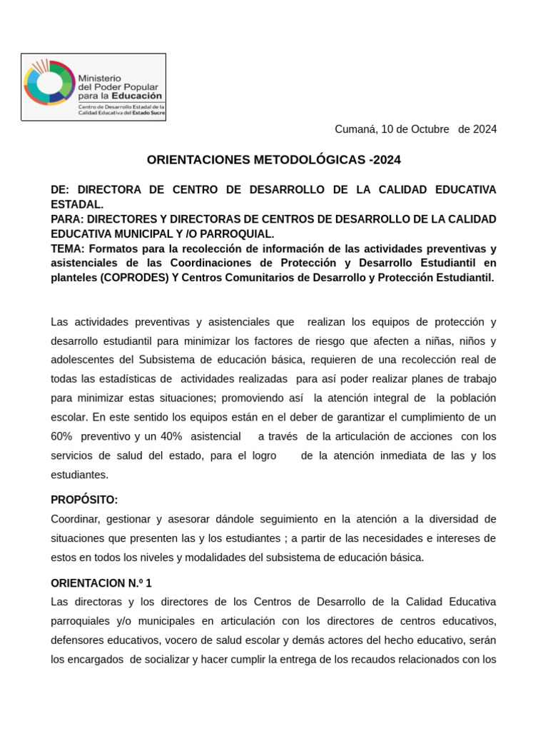 Orientaciones Pedagógicas - 2024 Formatos | PDF