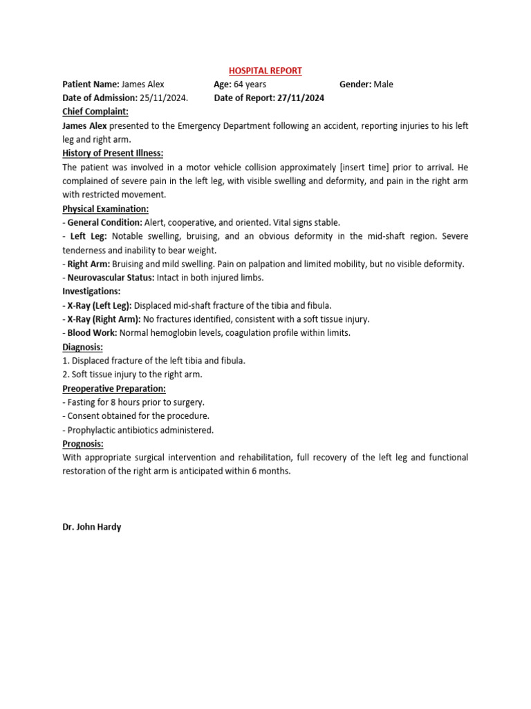 Hospital Report (1) | PDF