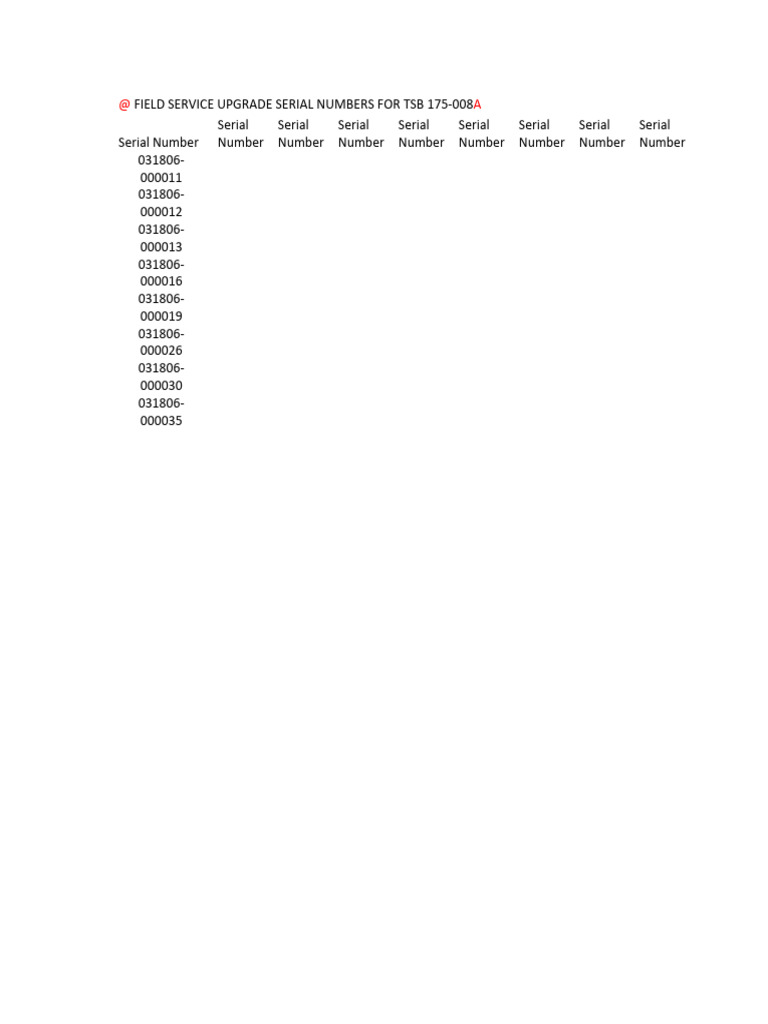 Emerald F.S. Upgrade Serial Numbers Rev 1 | PDF