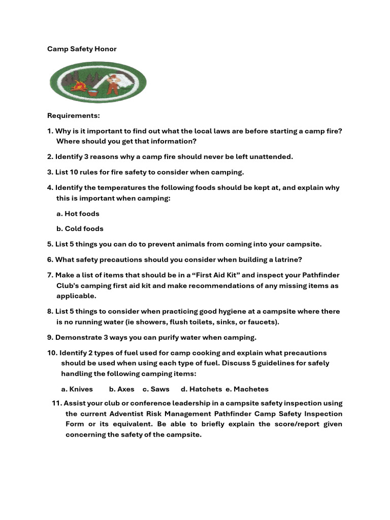 Camp Safety Honor | PDF