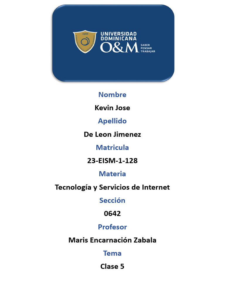 Clase 5 Tec y Servicios de Net, Kevin D. 23-EISM-1-128 | PDF | Interfaz ...