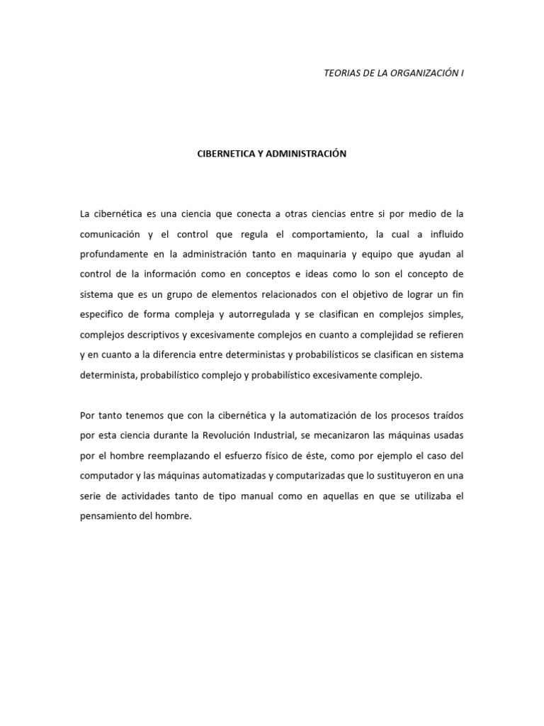 Cibernética en la Administración Moderna | PDF | Cibernética | Mecanización
